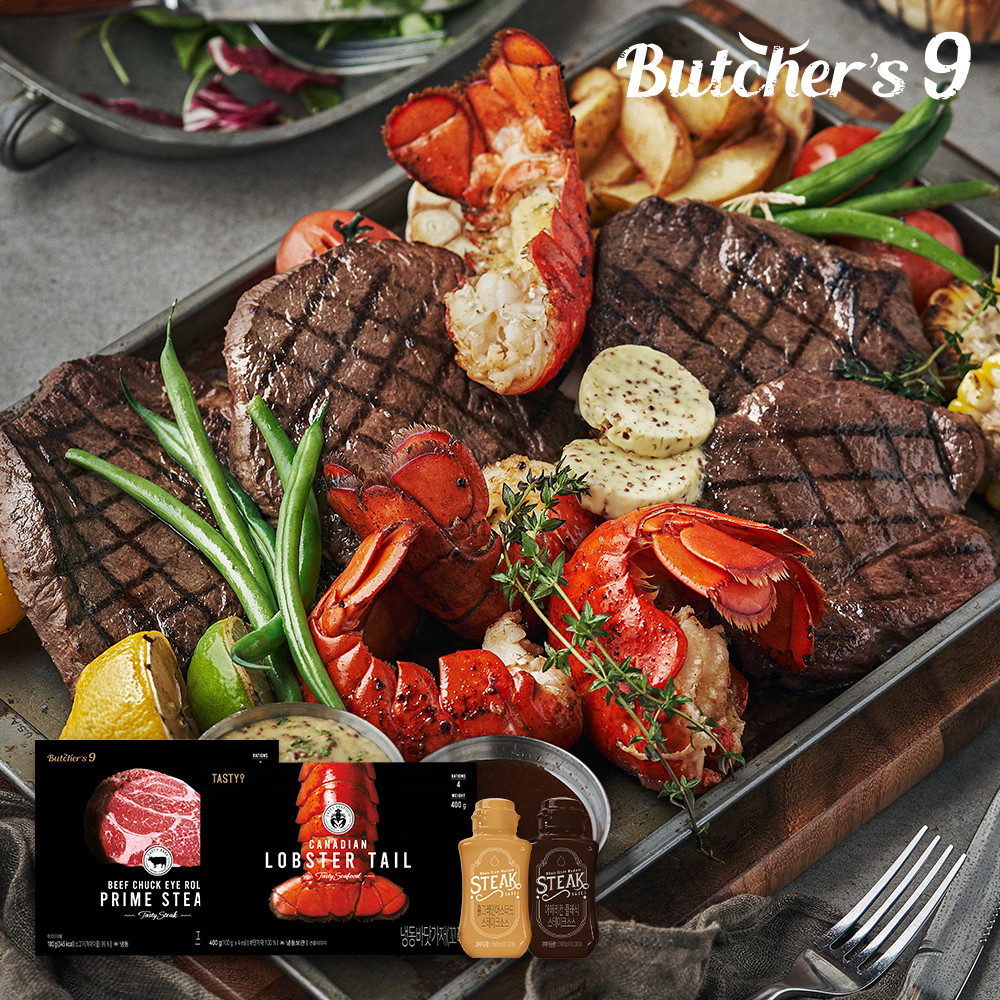 [lotteimall] [방송에서만 5%쿠폰]서프앤터프 캐나다산 랍스터 테일 4미 + 프라임스테이크 180g*4팩 + 스테이크소스175g*1병+홀그레인소스 160g*1병 ...