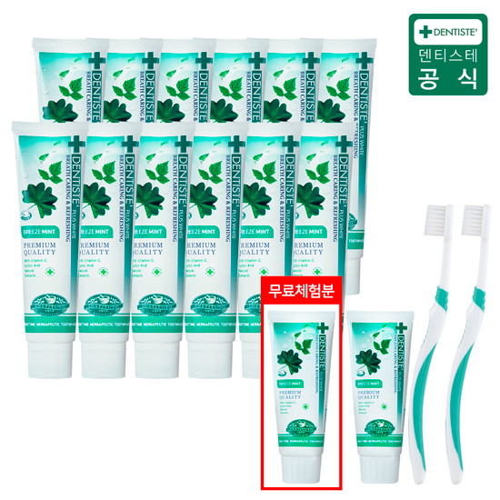 [lotteimall] (완벽더블) 덴티스테 플러스 화이트 브리즈민트 치약 (160g*12개 + 60g 2개 + 칫솔 2개) null | 홈쇼핑모아