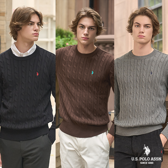 [cjmall] [US POLO ASSN.]23FW 클래식 코튼 케이블니트 남성 3종 12536379 | 홈쇼핑모아