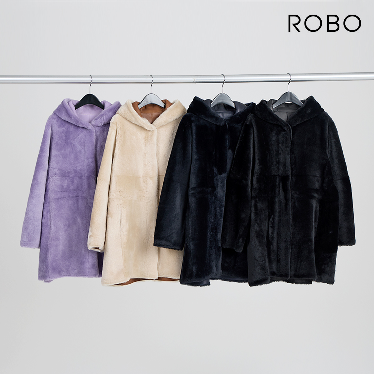 로보 23FW 스페인 라도마社 리버시블 후드 무스탕